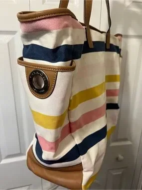 Coach | Bags | Coach F28523 Hadley Multicolor Canvas Stripe Tan Leather ...